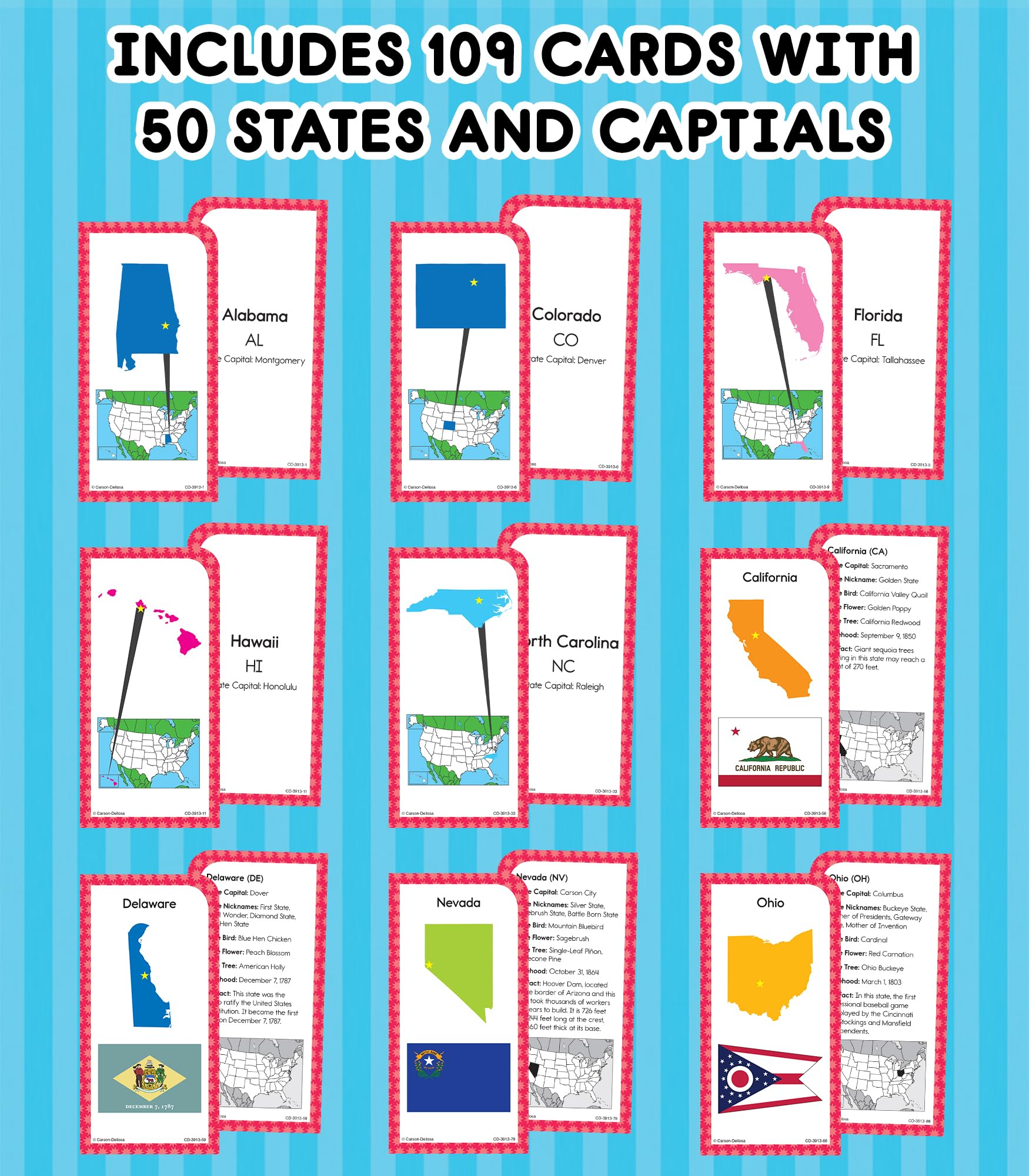 Mua Carson Dellosa States and Capitals Flash Cards for Kids Ages 8 ...