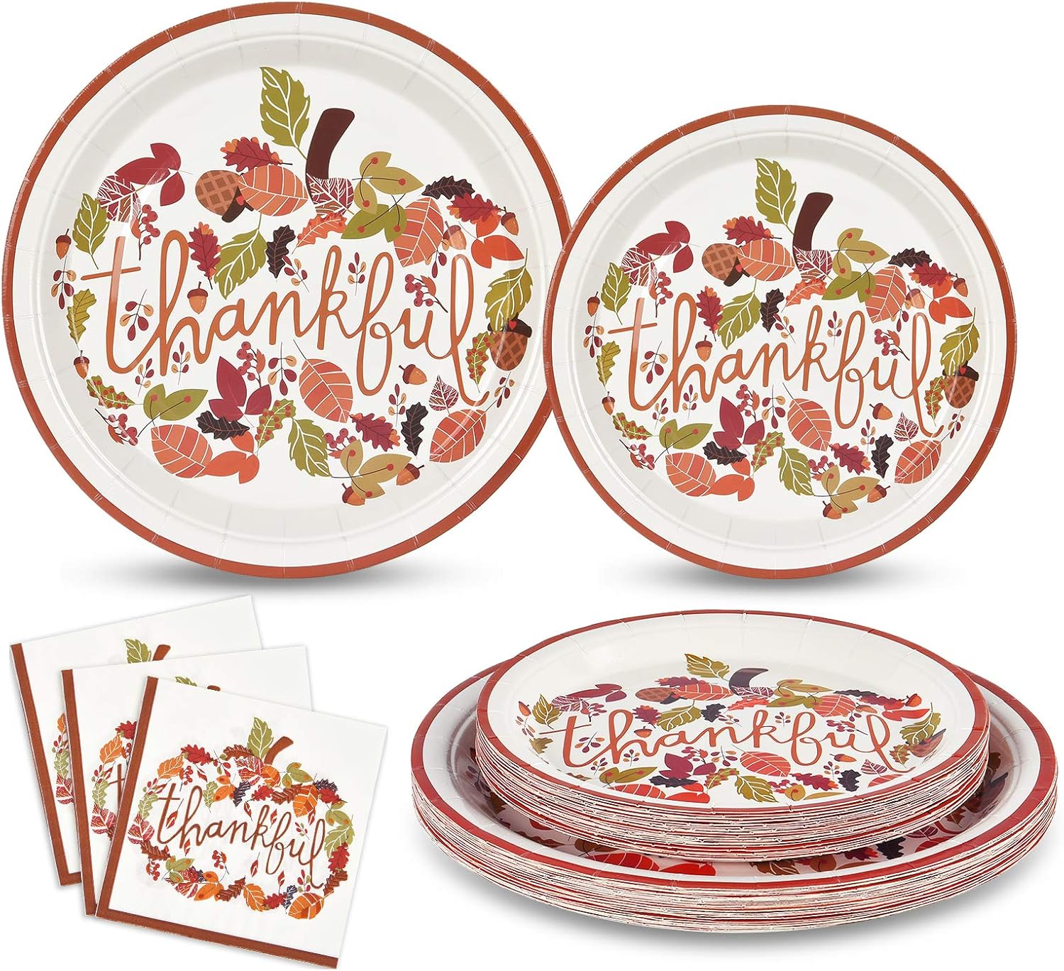 Thanksgiving Paper Plates and Napkins Thanksful Pumpkin Disposable ...