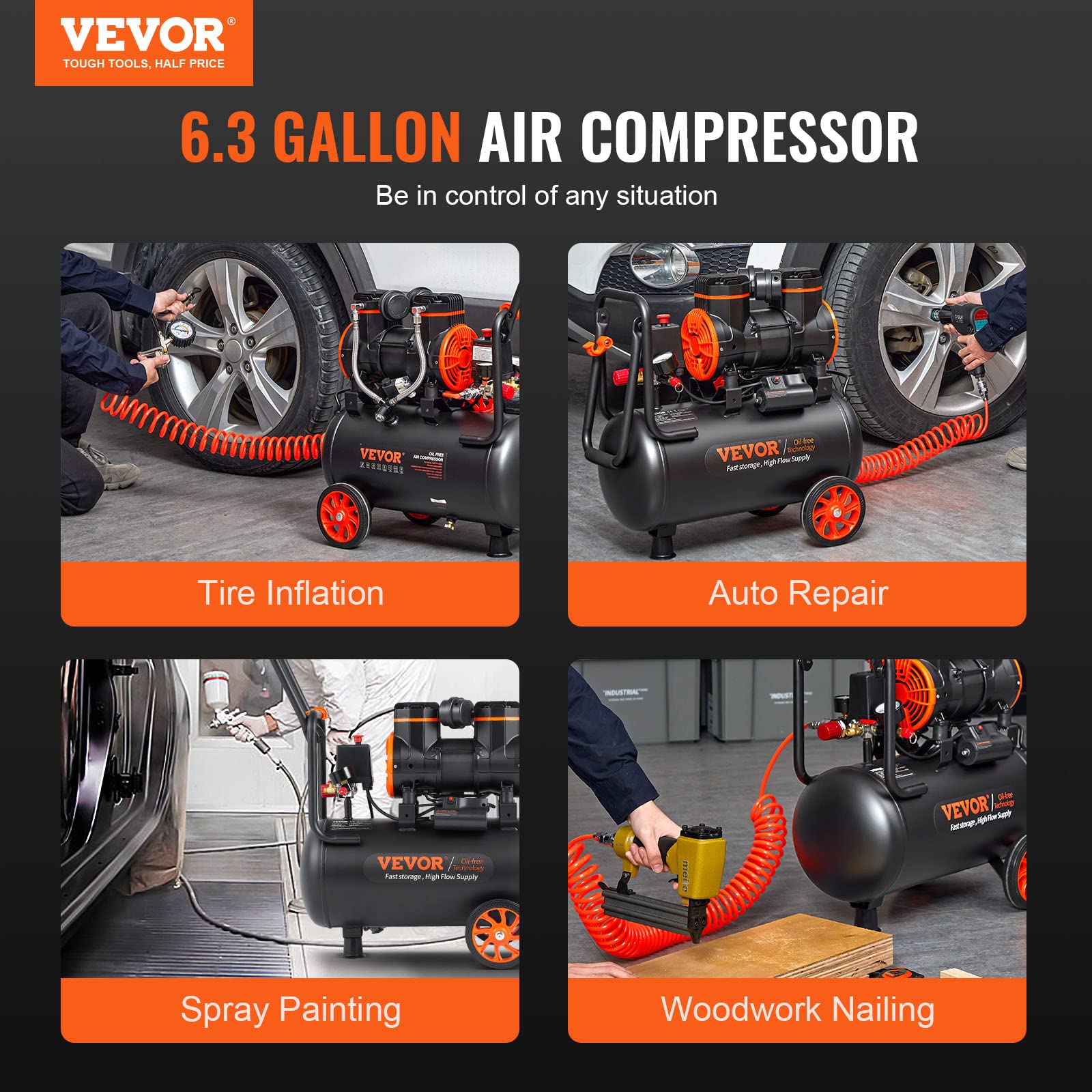 Mua VEVOR 6.3 Gallon Air Compressor, 2 HP 3.35 CFM@ 90PSI Oil Free Air ...