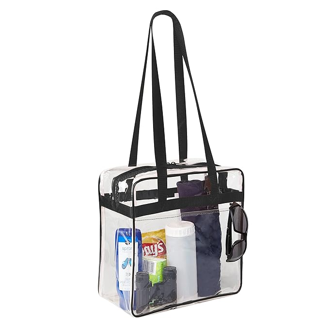 Clear 12 x 12 x 6 Stadium Tote Bag with Side Pocket and 35" Shoulder ...