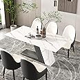 Amazon.com - Modern Rectangle Marble Dining Table for 6-8,79" White Marble Sintered Stone Top ...