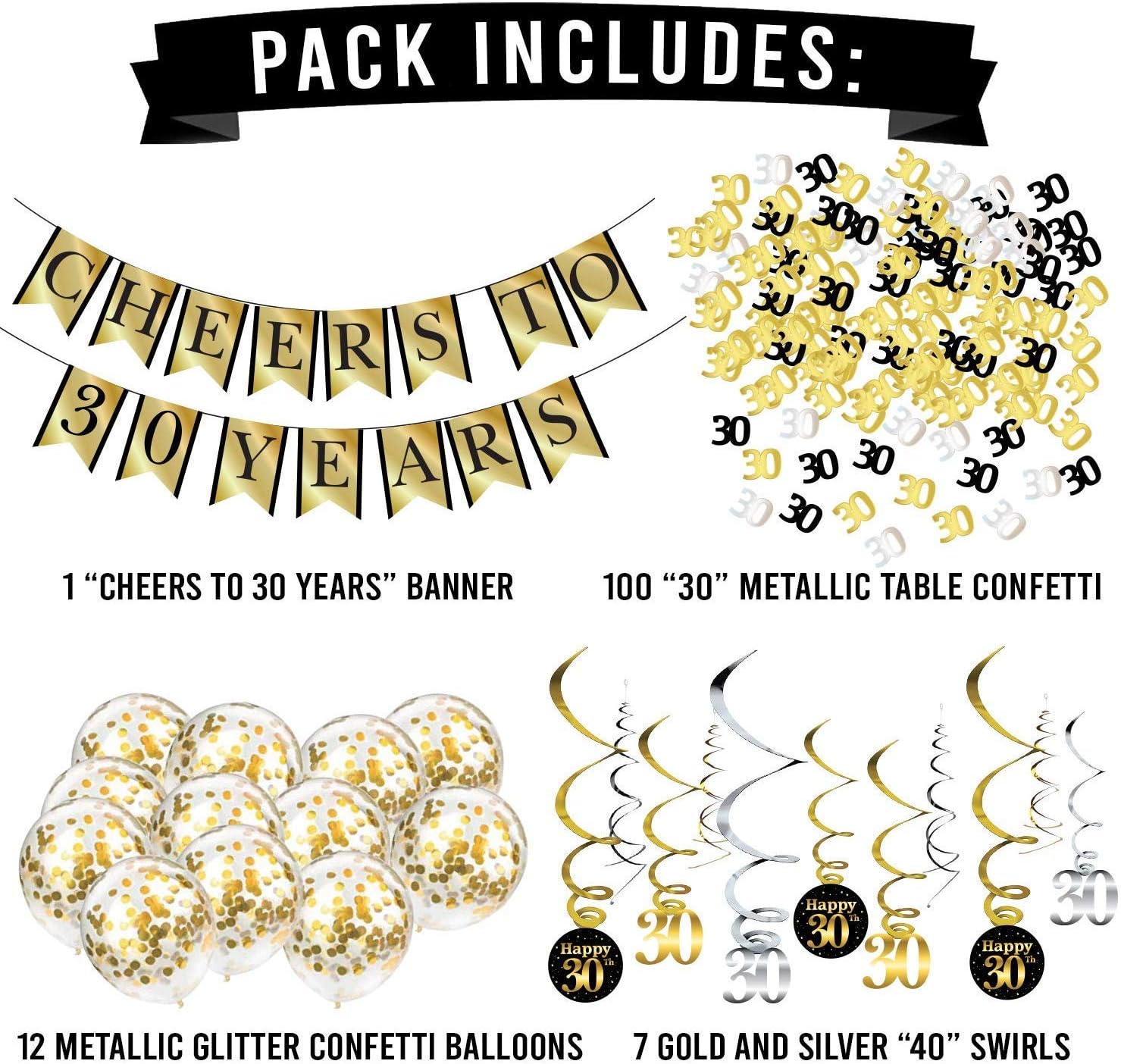 30th Birthday and Anniversary Decorations Party Pack – Cheers to 30 ...