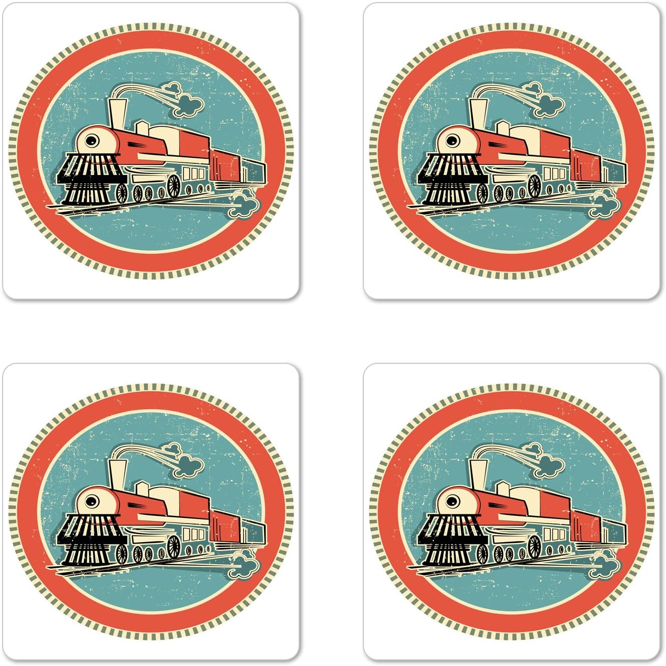 Amazon.com | Ambesonne Steam Engine Coaster Set of 4, Vintage Style ...