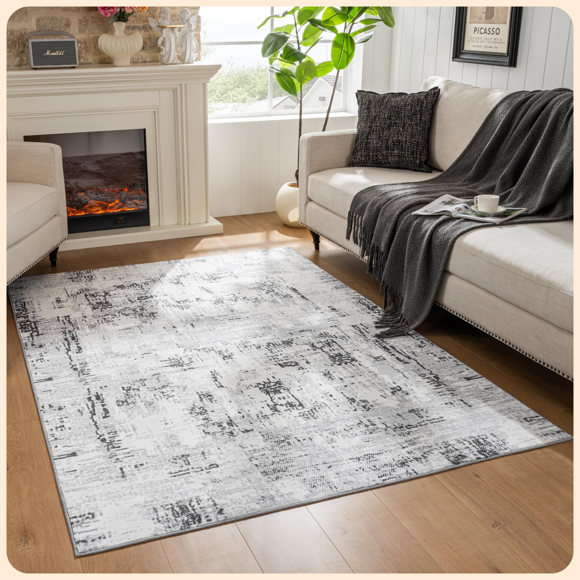 Istana 5x7 Area Rug - Grey Rugs for Living Room 5x7 - Foldable 5x7 Rugs ...