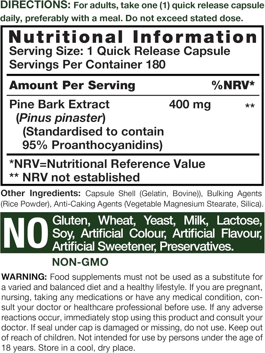 Pine Bark Extract 400mg | 180 Capsules | Triple Strength | 95% ...