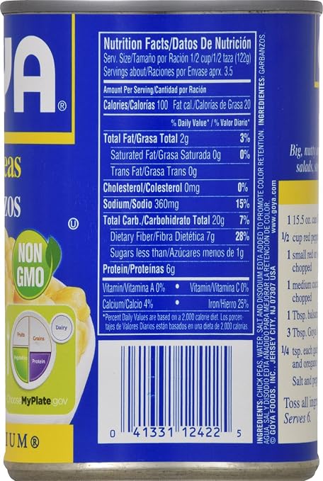 34 Chickpeas Nutrition Label