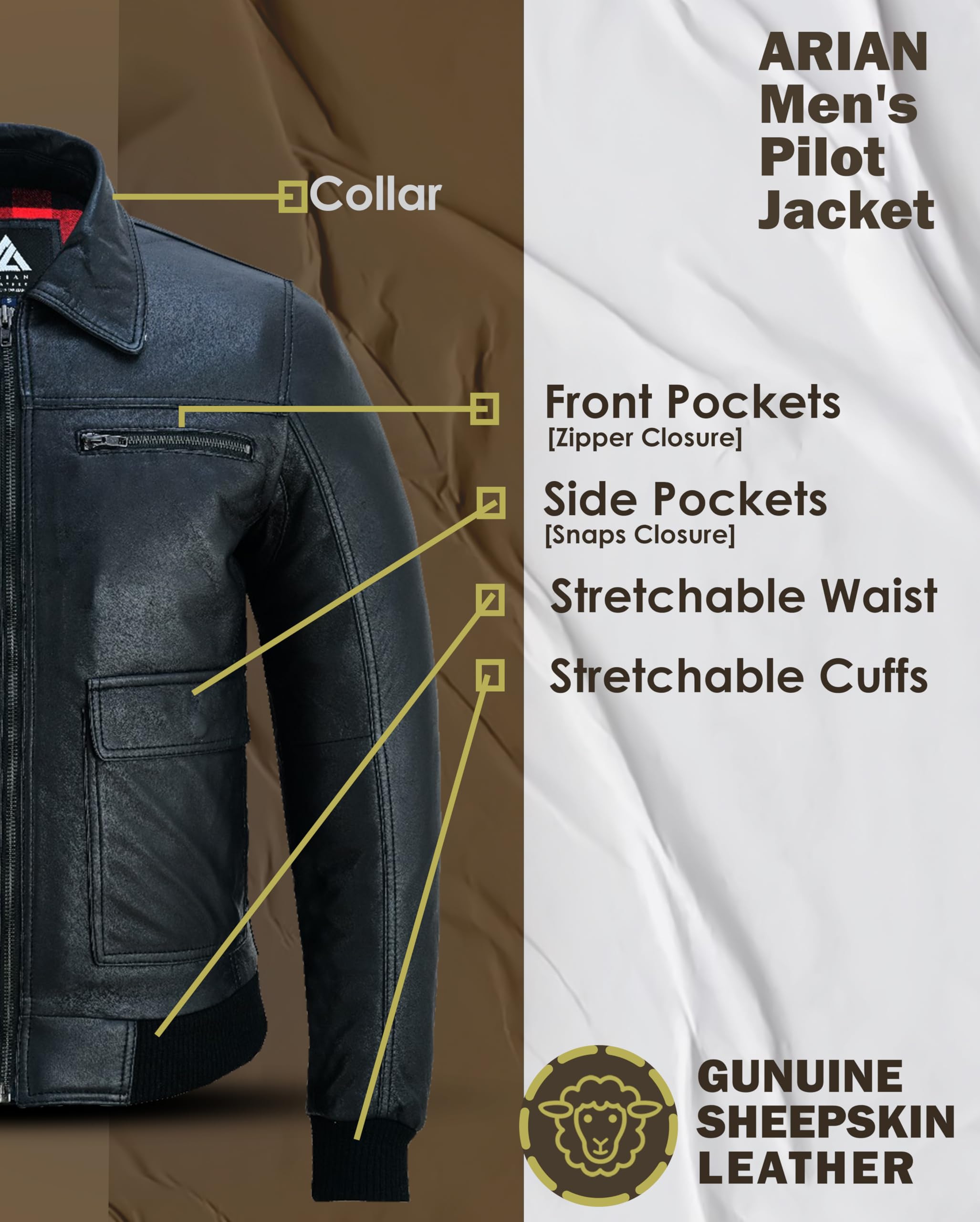 Mua ARIAN Men's Pilot Premium Quality Genuine Sheepskin Leather Jacket ...