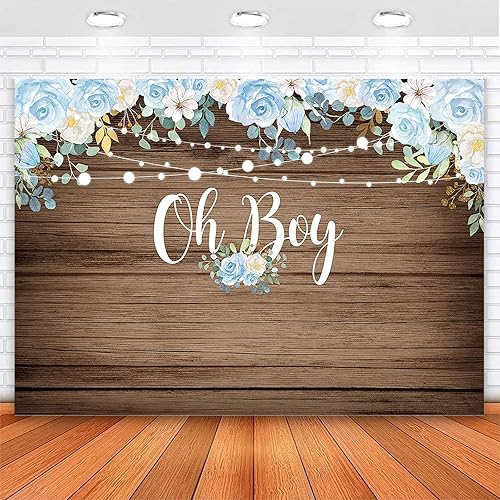 Avezano Rustic Boy Baby Shower Backdrop Blue Flower Boy Baby Shower ...