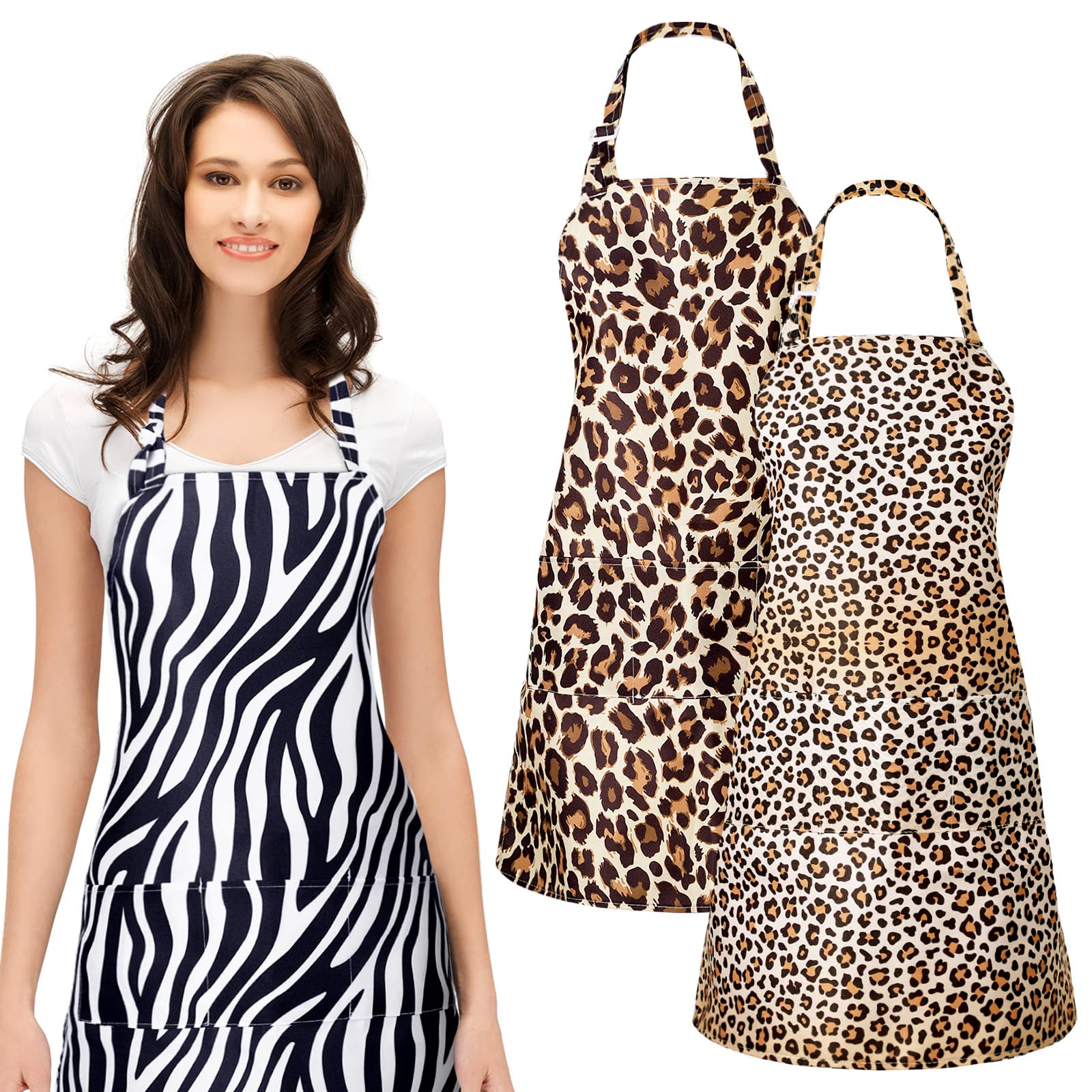 JenPen 3 Pcs Leopard Print Cosmetology Aprons 27 x 25 inch Animal ...