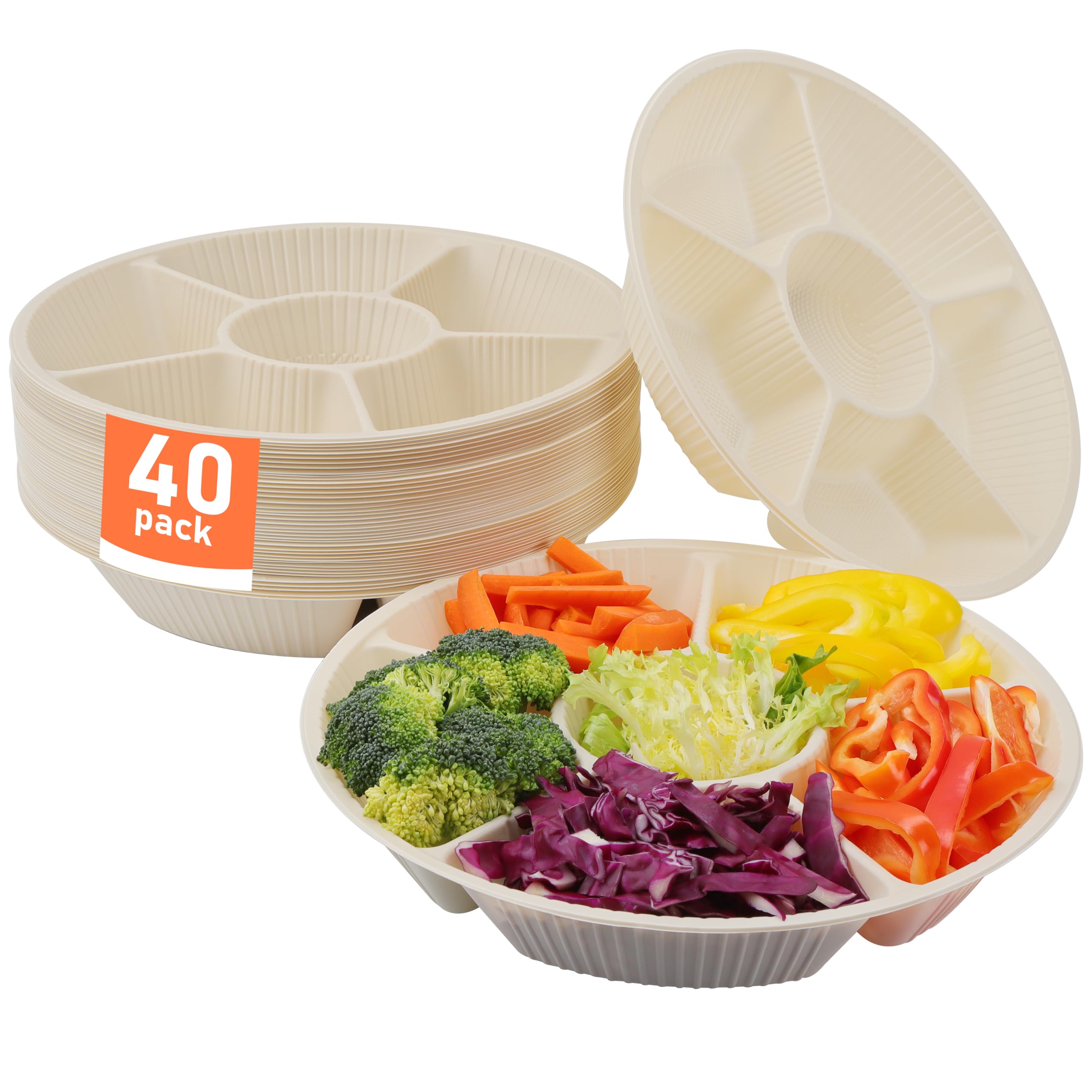 Mua 40 Pcs Disposable Divided Serving Trays & Platters, Cornstarch Appetizer Tray with 6 Deep ...
