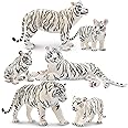 TOYMANY 6PCS Realistic White Tigers Figurines with Tiger Cubs, Jungle ...