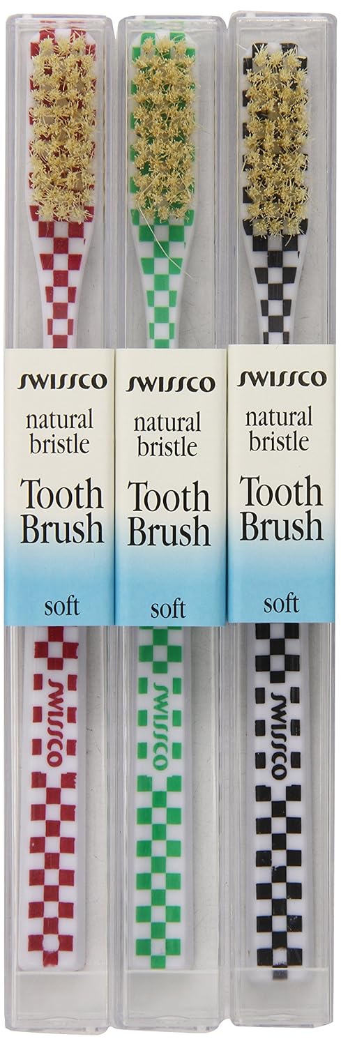 Amazon.com : Swissco Tooth Brush Checks Natural Bristle Soft, 3-Count ...