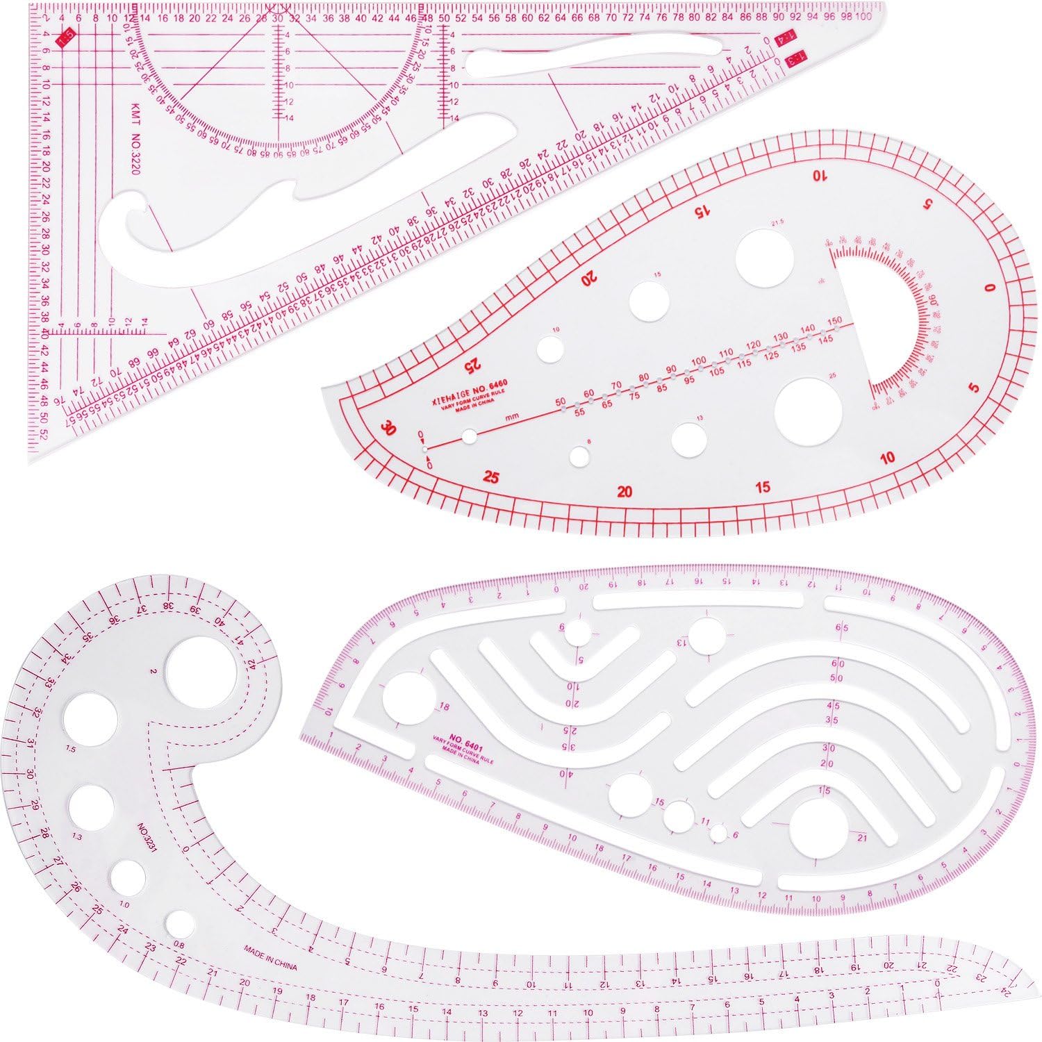 4 Pieces French Metric Ruler, Plastic Fashion Metric Ruler Set French ...