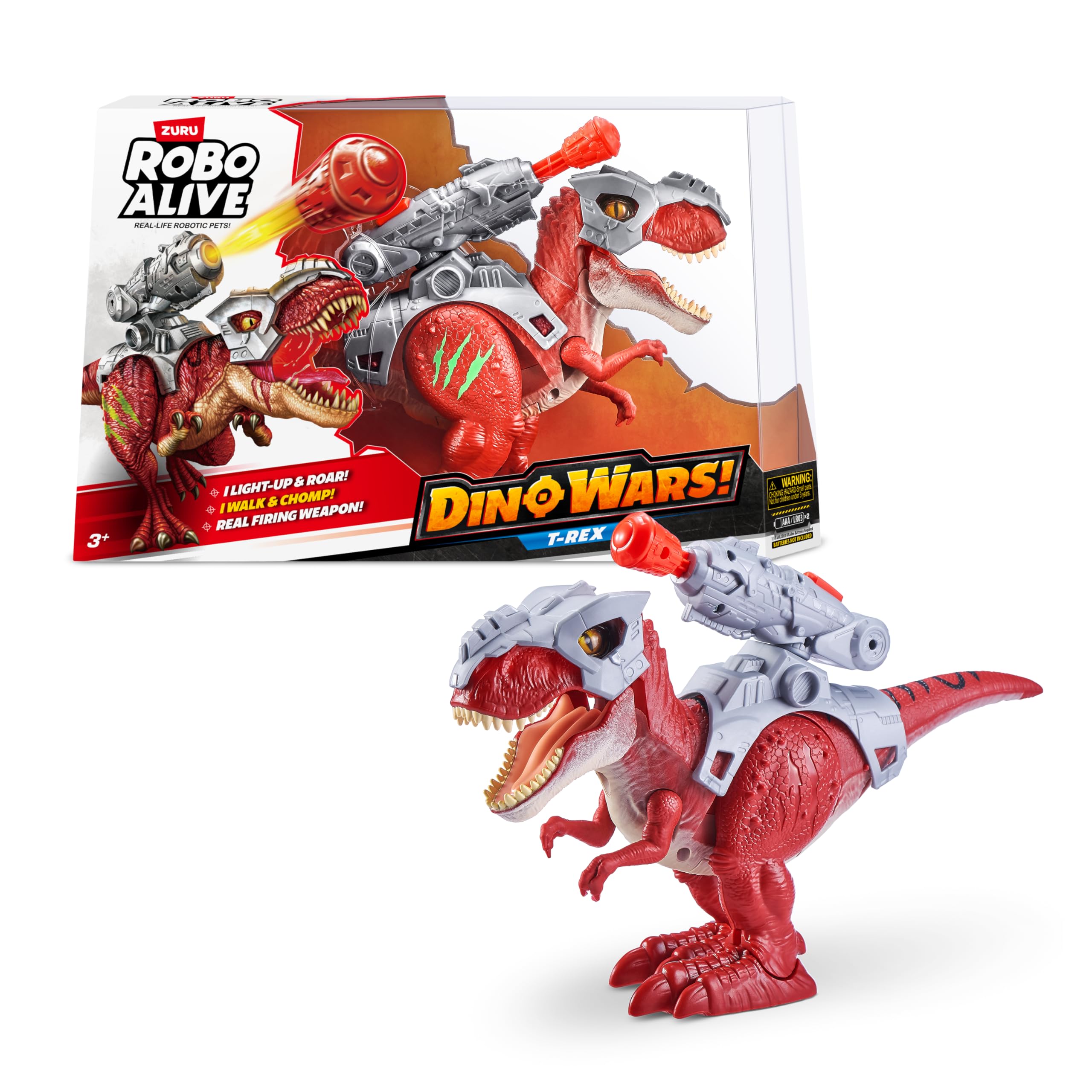 Robo Alive Dino Wars Walking T-Rex Toy with Epic Armor, Dino Blaster ...