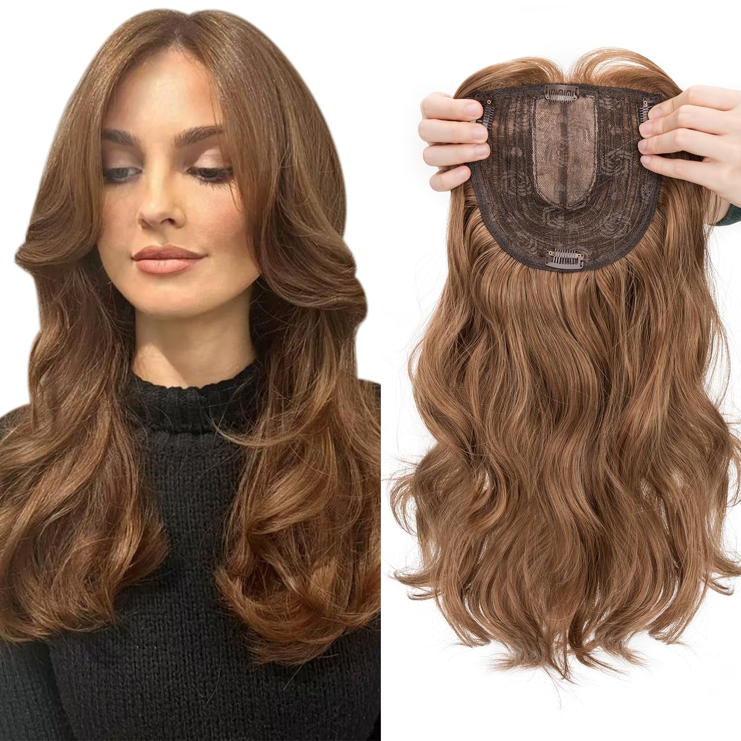 S-noilite Synthetic Clip-in Hair Toppers with Bangs for Women with ...