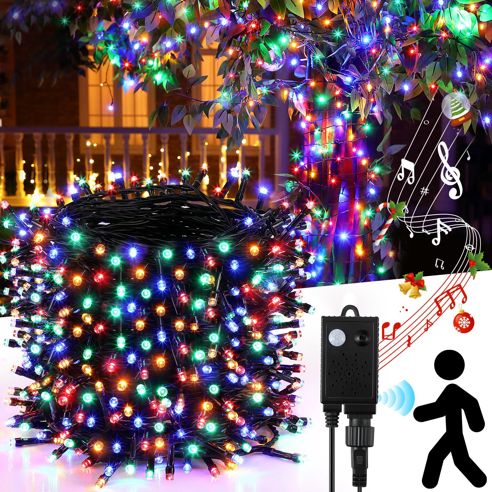 Enhon Christmas Lights Outdoor with 4 Cheerful Music, 500 LEDs 164ft ...