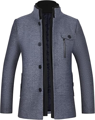 WULFUL Men’s Wool Blend Winter Coat Slim Fit Short Trenchcoat Warm ...