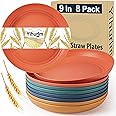 Amazon.com | Yihurlm Wheat Straw Plates,9 Inch Plastic Plates Reusable ...