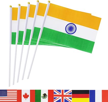 TSMD India Stick Flag, 50 Pack Hand Held Small Indian National Flags On ...