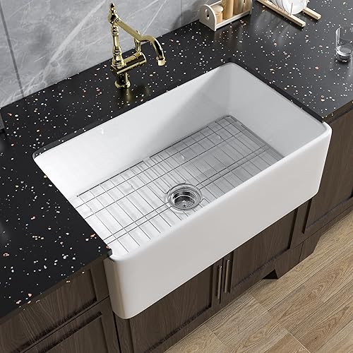 Miuara Farmhouse Sink White Fireclay Farm Sink Apron Front Kitchen ...