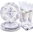 Amazon.com: DEZICOOK Blue Floral Party Supplies for 25-blue and White ...