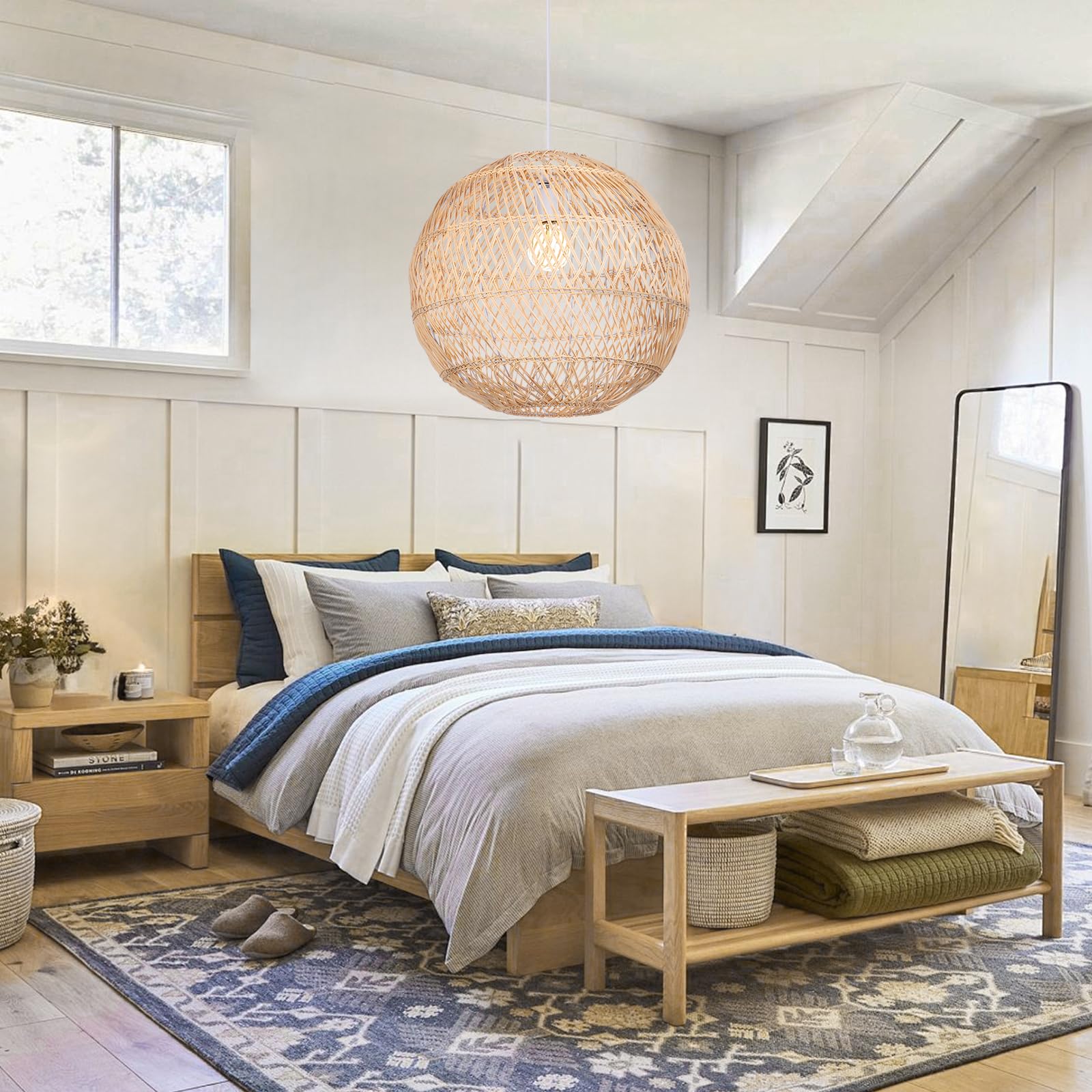 Arturesthome Natural Rattan Pendant Light, Woven Round Chandelier Pendant Lamp Shade, Hanging ...