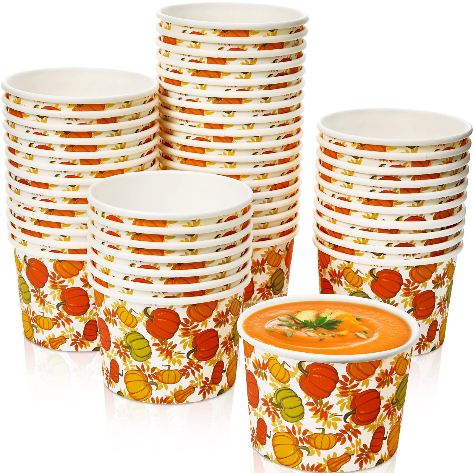Potchen 50 Pack 9 oz Thanksgiving Day Disposable Paper Cups Fall Themed ...