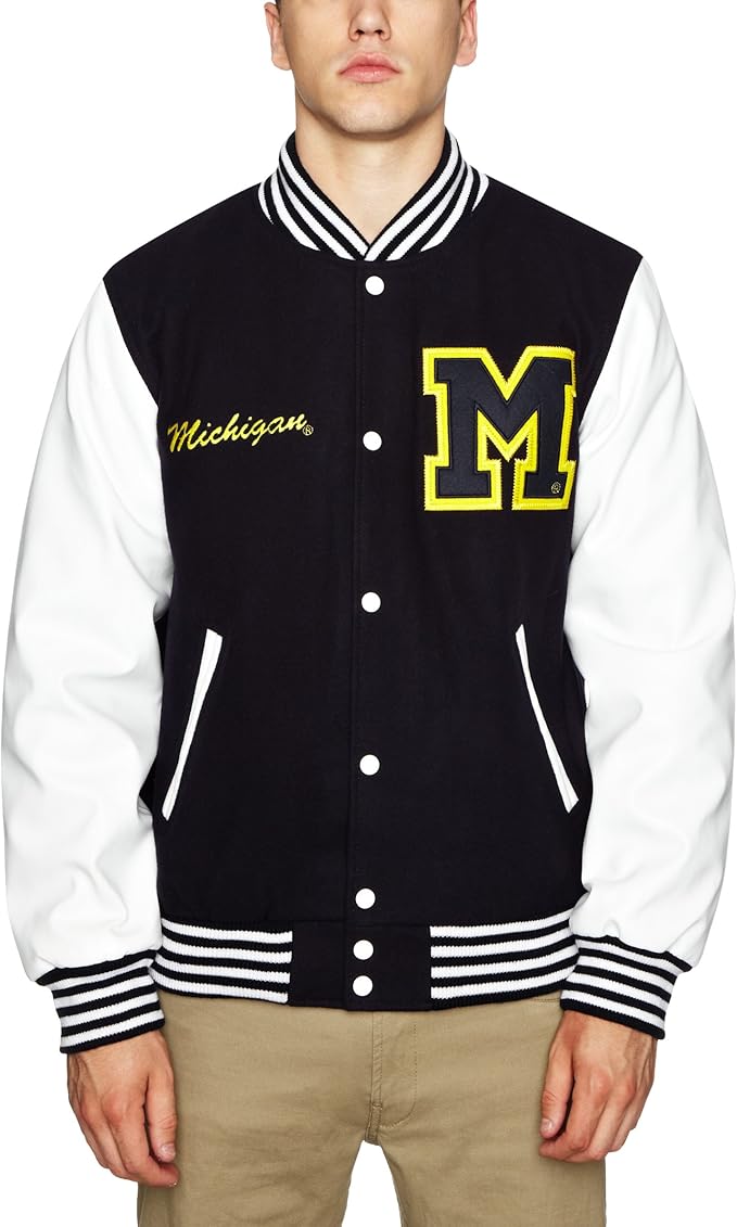 NCAA Michigan College Basebal Men's Jacket Navy Medium: Amazon.co.uk ...
