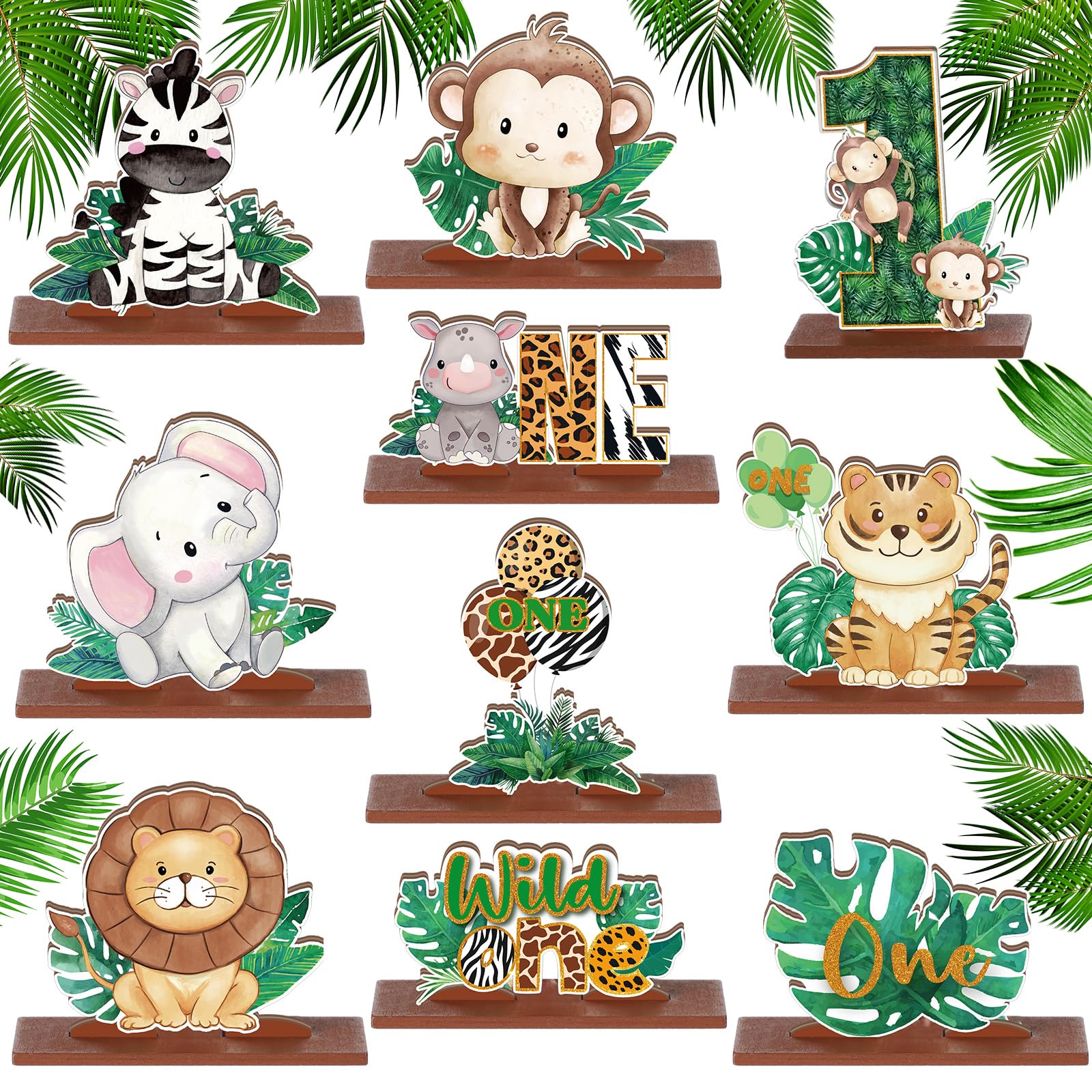 Barydat 10 Pcs Wild One Sign Safari Jungle Animal Small Table Wooden ...