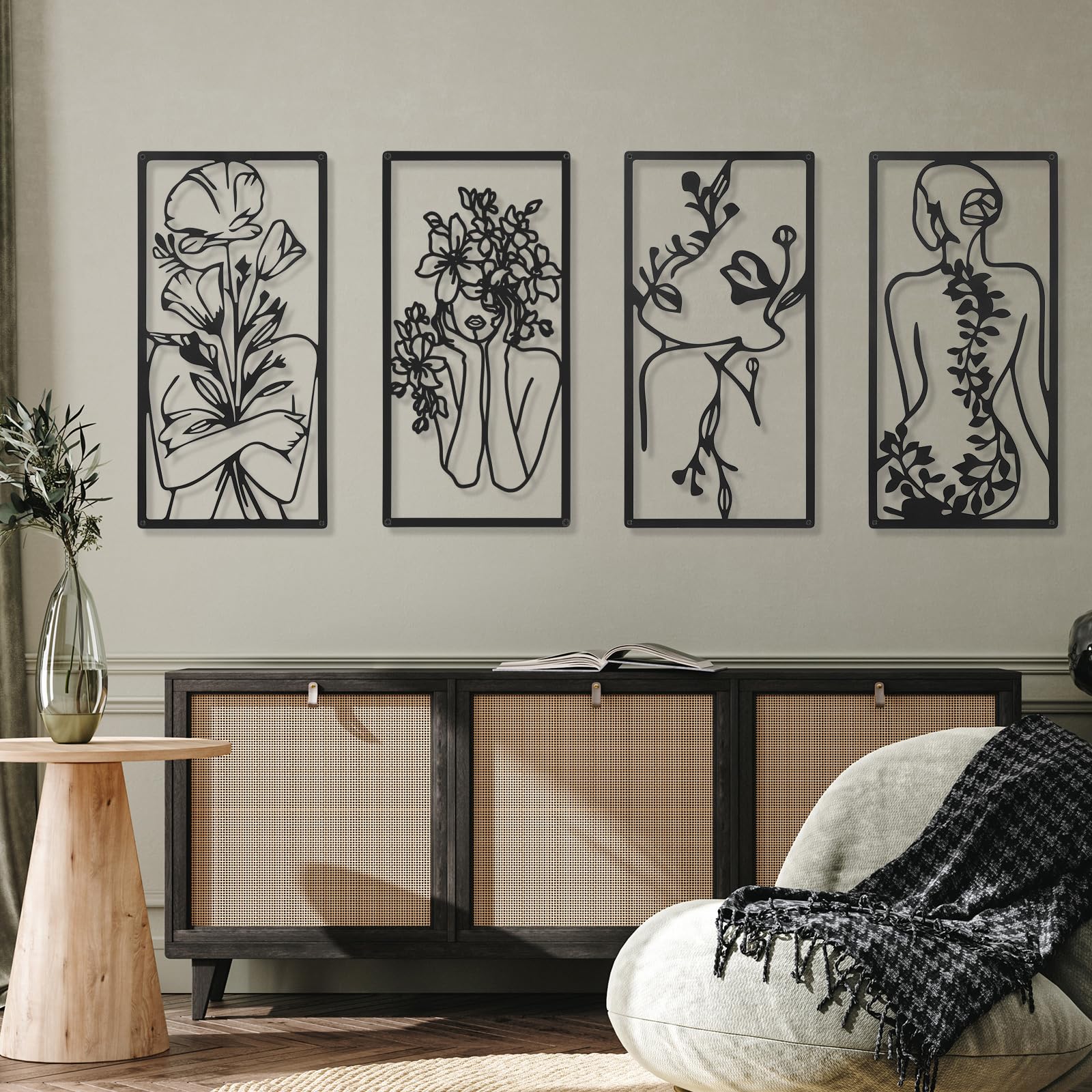 4 Pcs Metal Wall Art Decor Minimalist Abstract Woman Wall Art Line ...