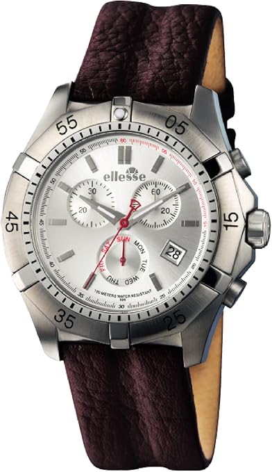 Ellesse gents brown leather strap with silver chronograph dial watch ...