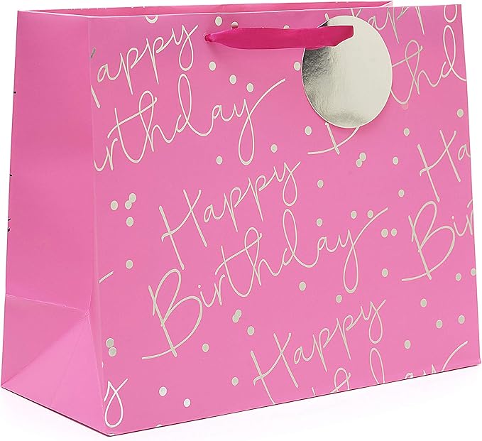 Birthday Gift Bag Large - Pink Large Gift Bag for Her with Foil ...