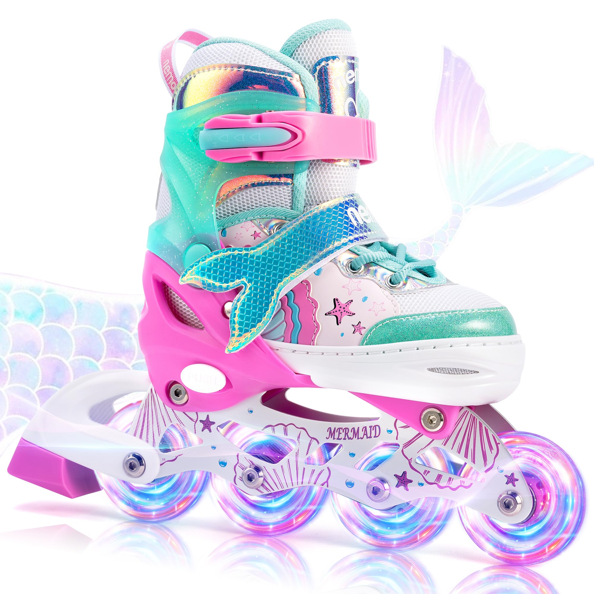 NEMONE Mermaid Inline Skates, 4 Sizes Adjustable Skates for Girls Kids ...