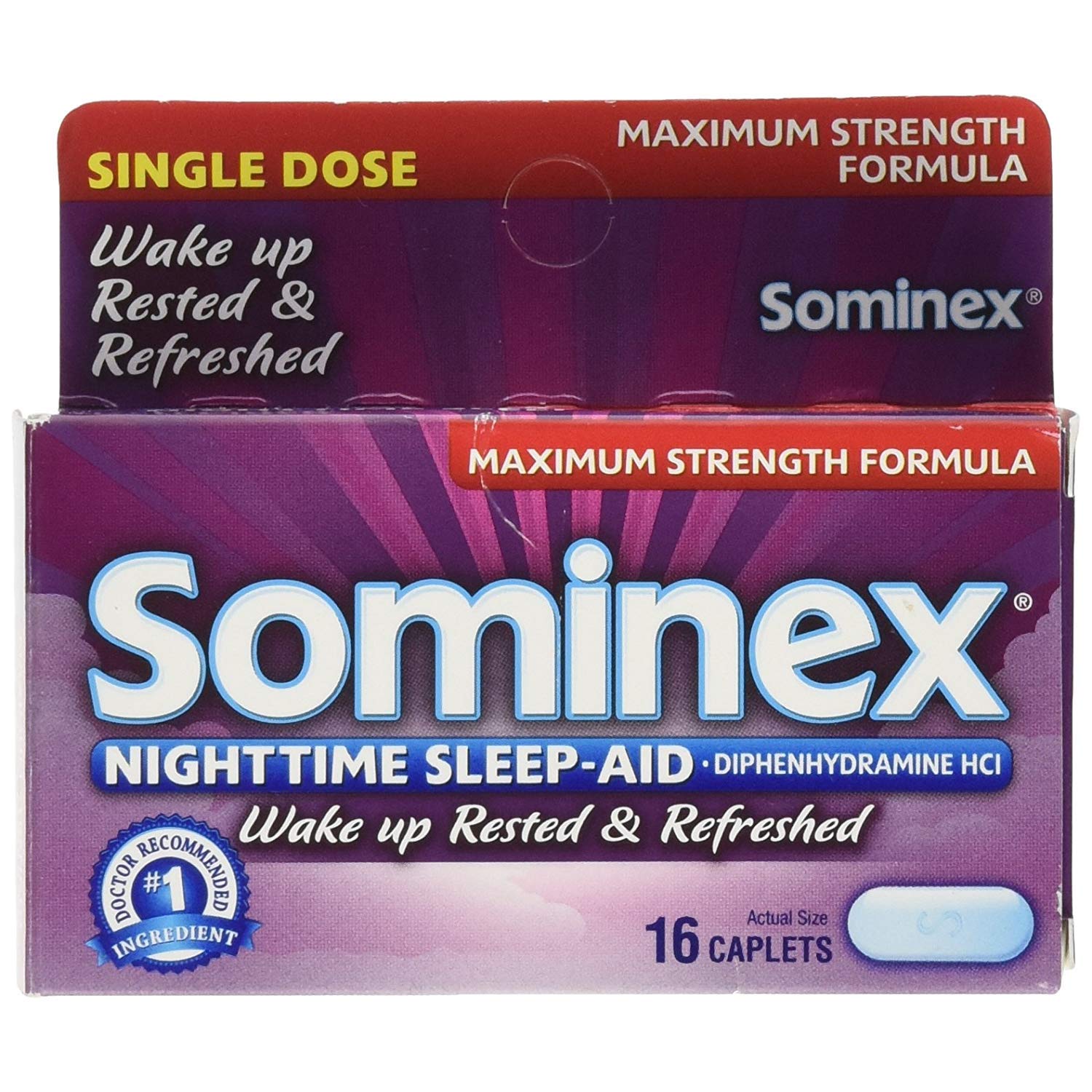 Amazon.com : Sominex Nighttime Sleep-Aid Caplets, Maximum Strength, 16 ...