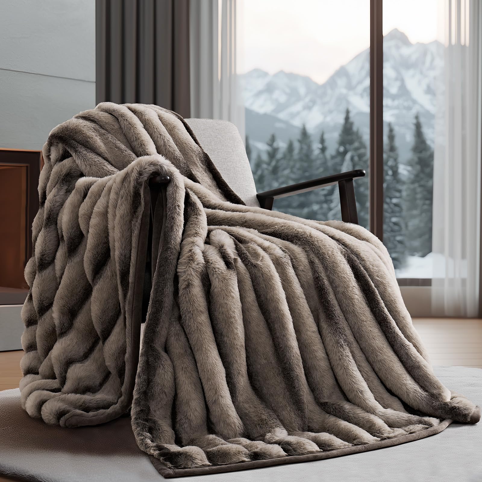 EVERGRACE Soft Luxury Faux Rabbit Fur Throw Blanket for Couch, Cozy ...