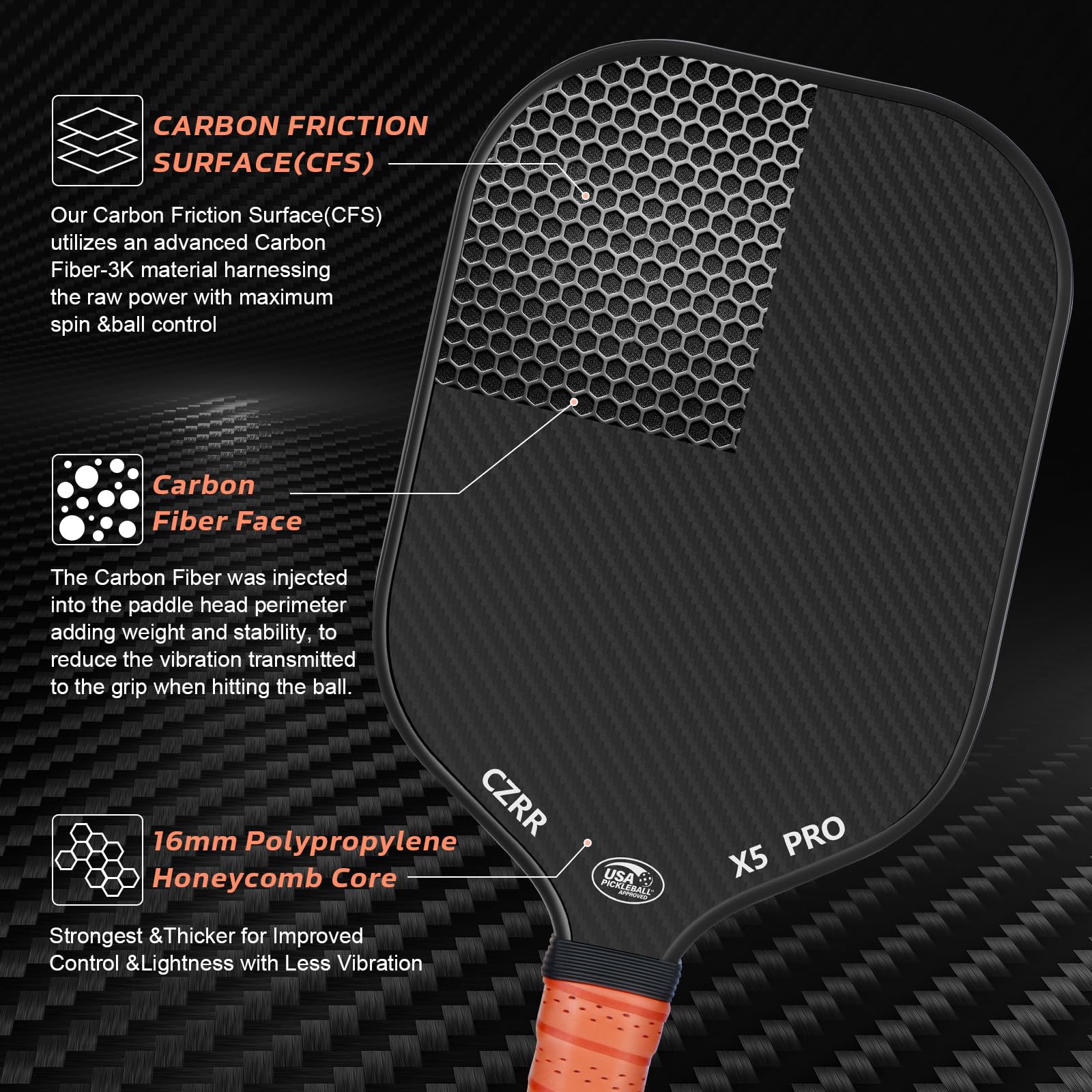 Mua Pickleball Paddle, USA Pickleball Approved, 3K Raw Carbon Fiber ...