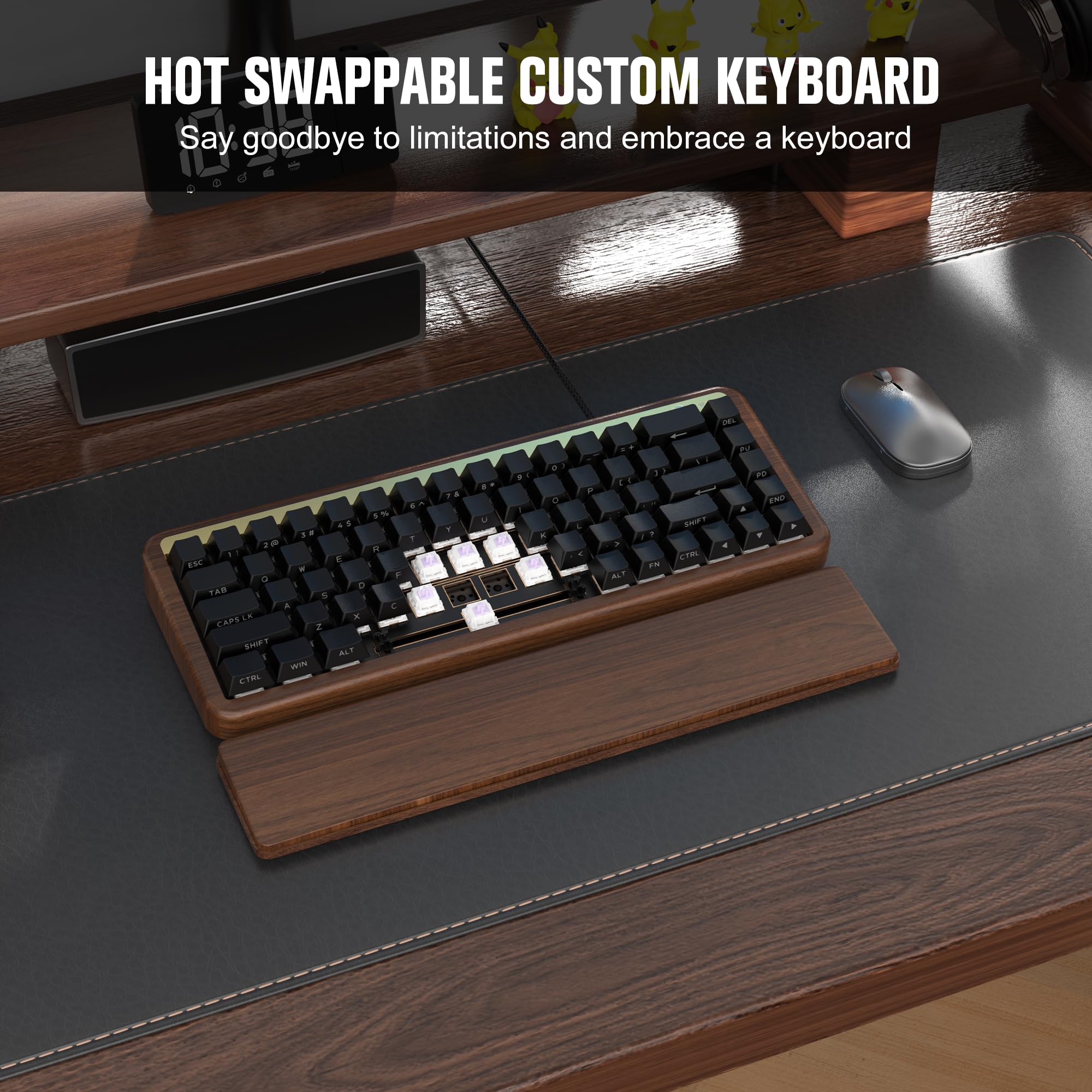 Mua XVX M68 60% Keyboard with Walnut Wooden Case, Gasket-Mounted Retro ...