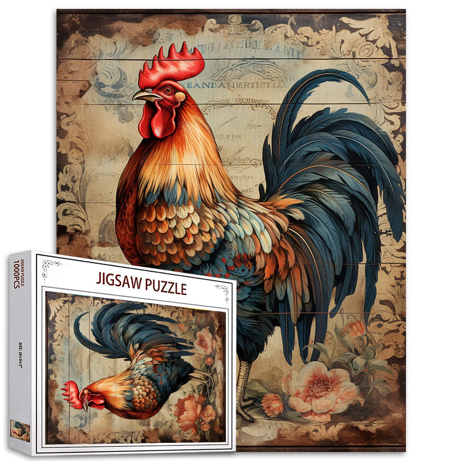 Rustic Rooster Jigsaw Puzzle Chicken 1000 Piece Jigsaw Puzzles for ...