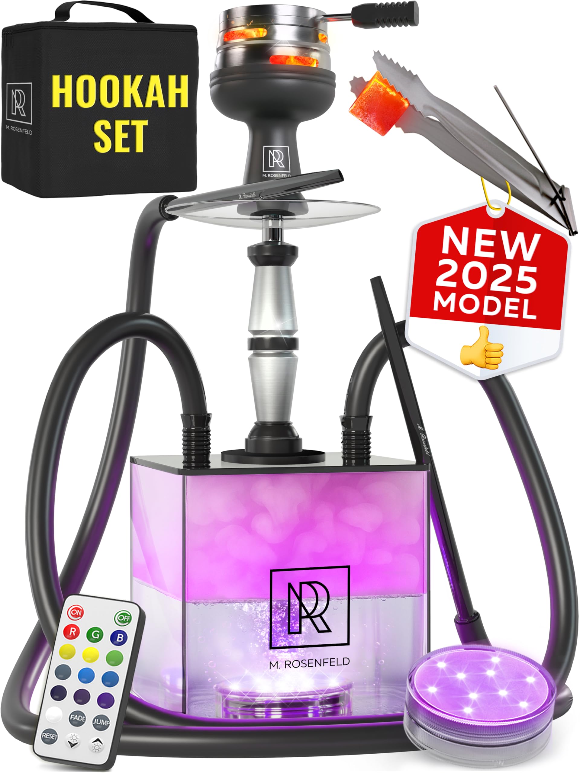 Hookah Set with Everything – Black Hookah Set 2 Hose with LED Base ...