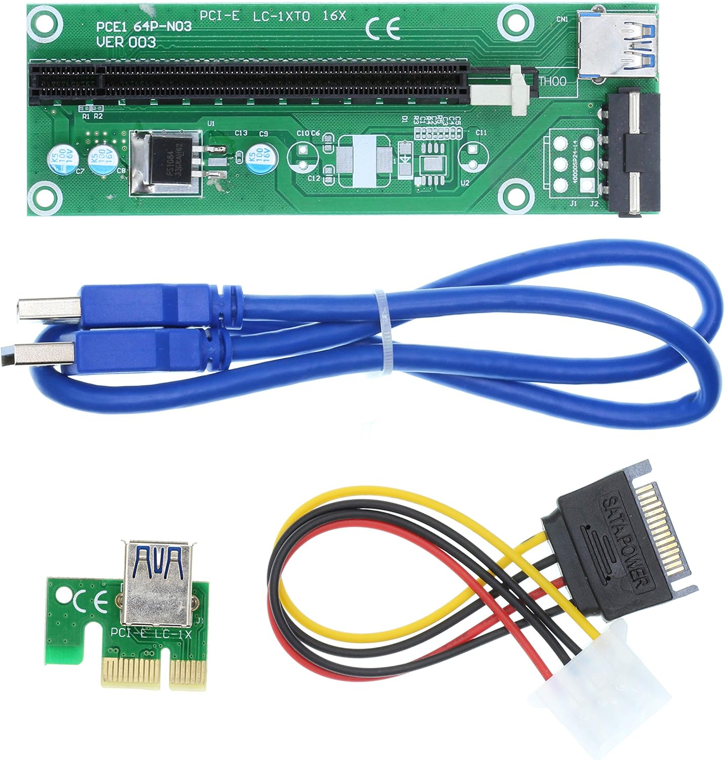 HUABAN 1 Pack PCE164P-NO3 PCI-E 1X to 16X VER003 Riser Card Extender ...