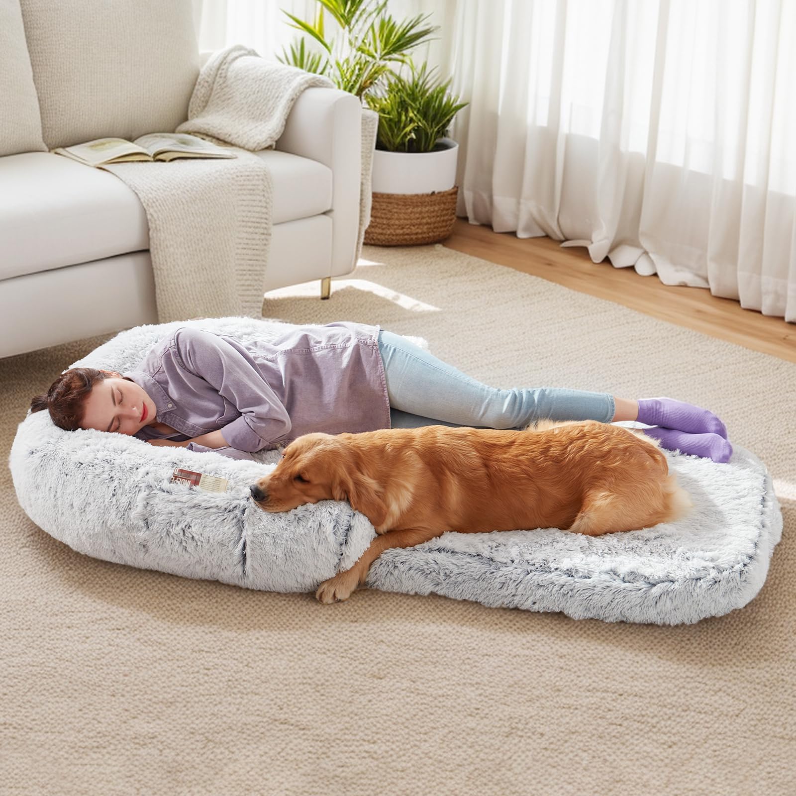 WROS Human Dog Bed, 72"x43"x10" Dog Beds for Large Dogs, Foldable Plush ...