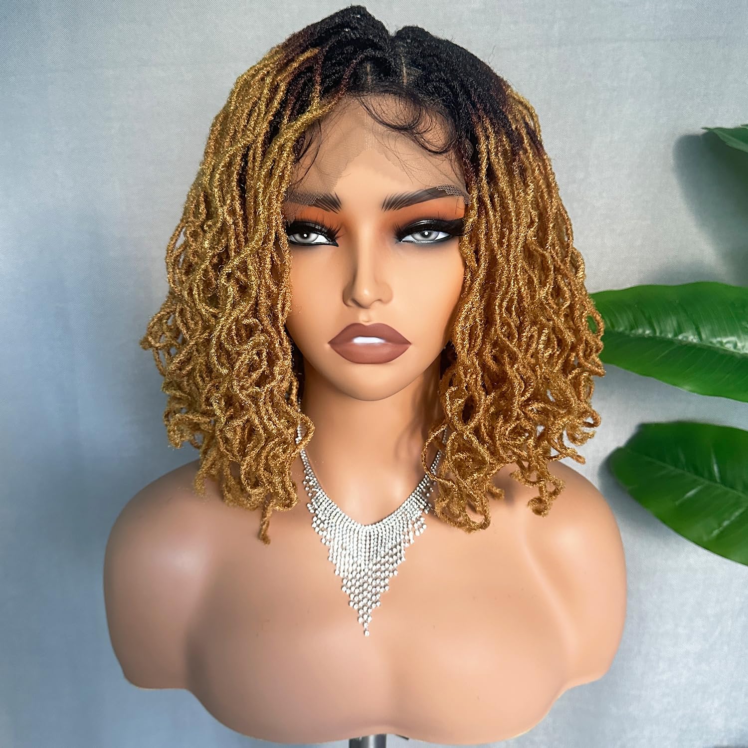 SOKU Dreadlock Wig Curly 4x4 Lace Frontal Ombre Strawberry Blonde 12 ...