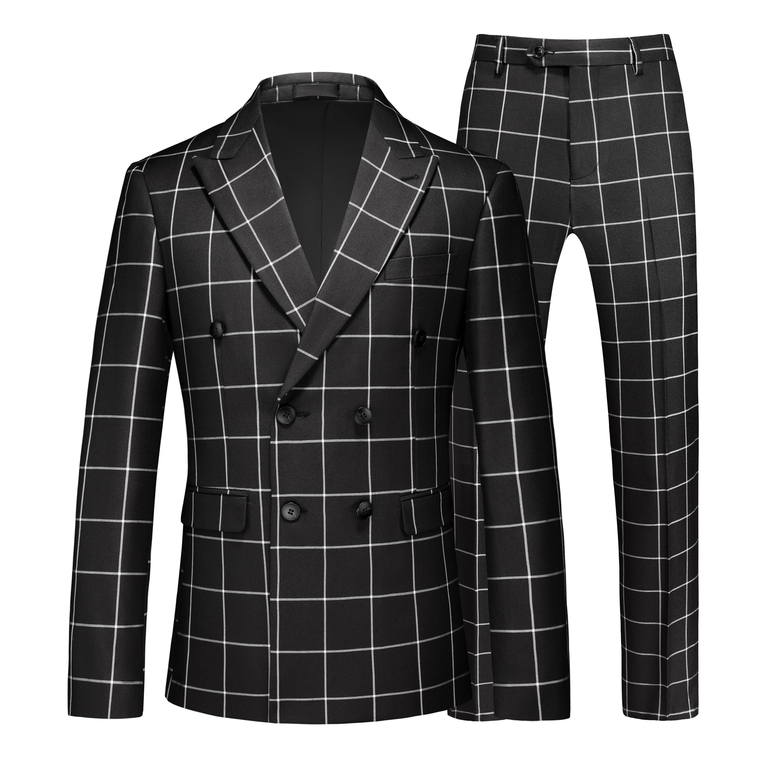 Men's Plaid Tuxedo Suit - Double Breasted 2-Piece Checkered Set wtih ...