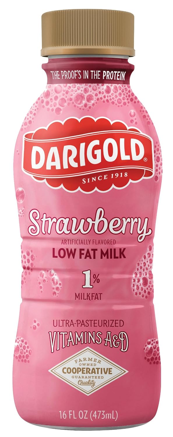 Darigold, 1% Low Fat Strawberry Milk, Ultra Pasteurized, Pint, 16 oz ...