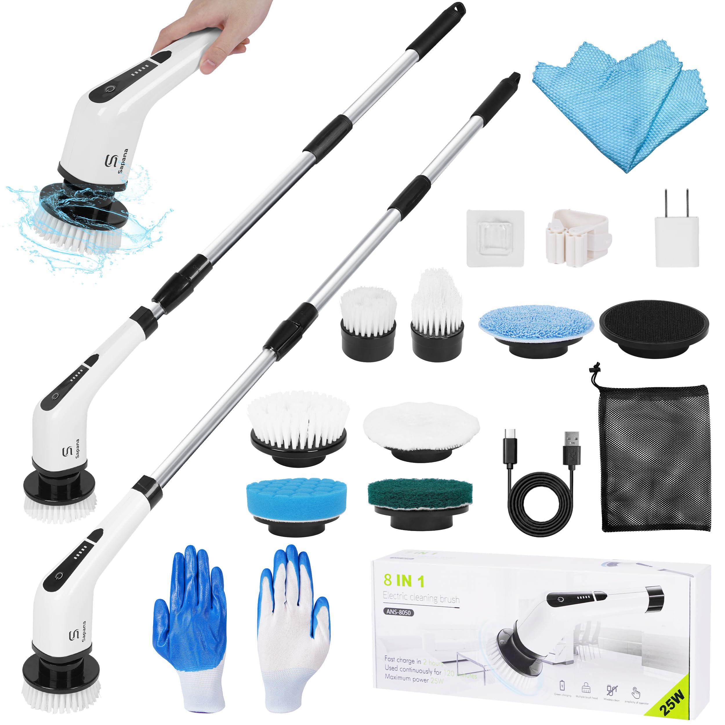 SAPANA Electric Scrubber for Cleaning, Rechargeable Spin Scrubber with ...