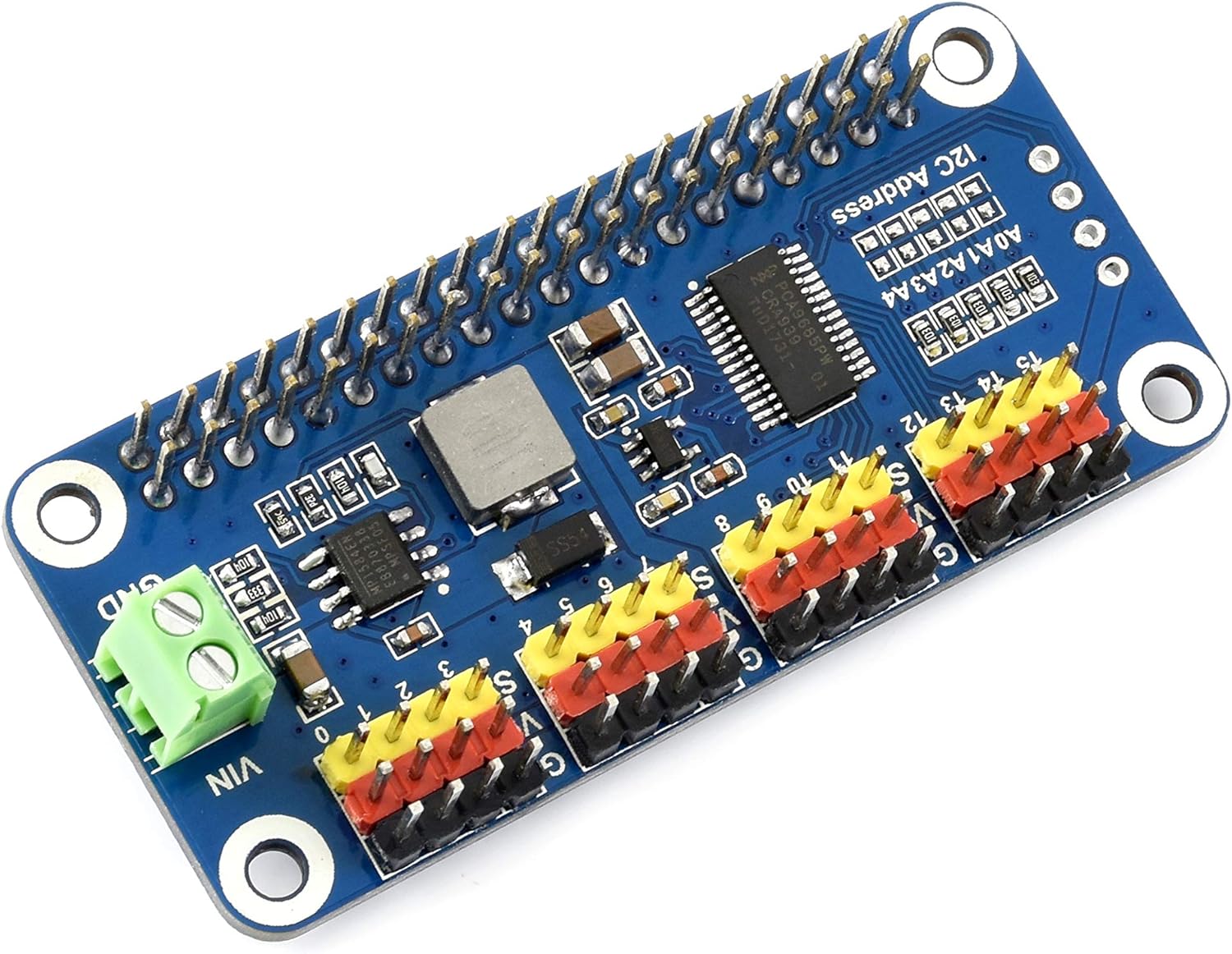 Waveshare 16-Channel PWM Output Servo Driver HAT for Raspberry Pi 12-bit I2C Interface with VIN ...