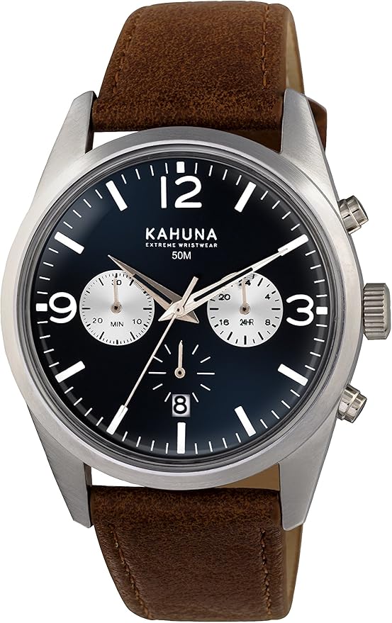 Kahuna Men's Quartz Watch with Blue Dial Chronograph Display and Brown ...