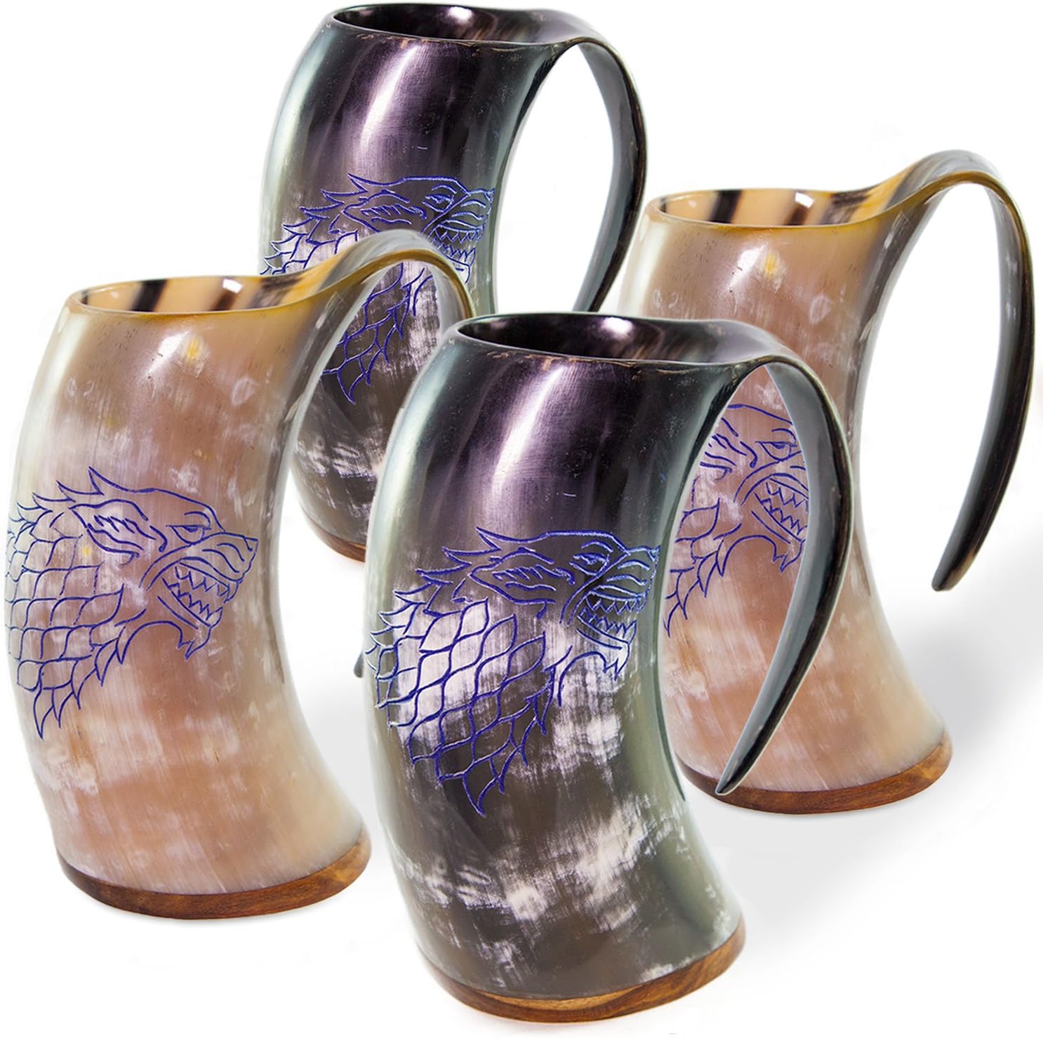 Norse Tradesman Genuine Viking Drinking Horn Mugs (4-Pack) - 100% ...