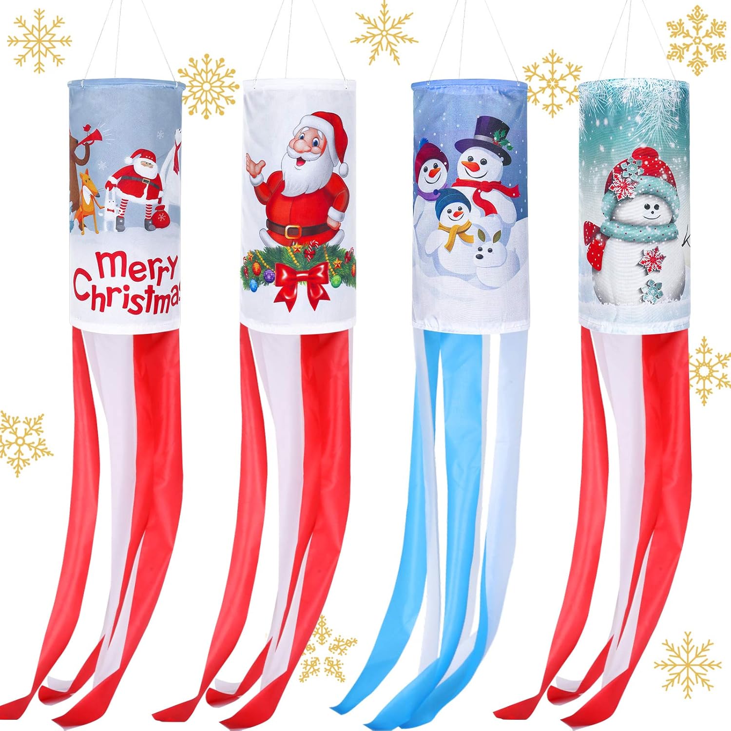 Amazon.com : 4 Pieces 40 Inches Christmas Windsock Flag Snowman ...