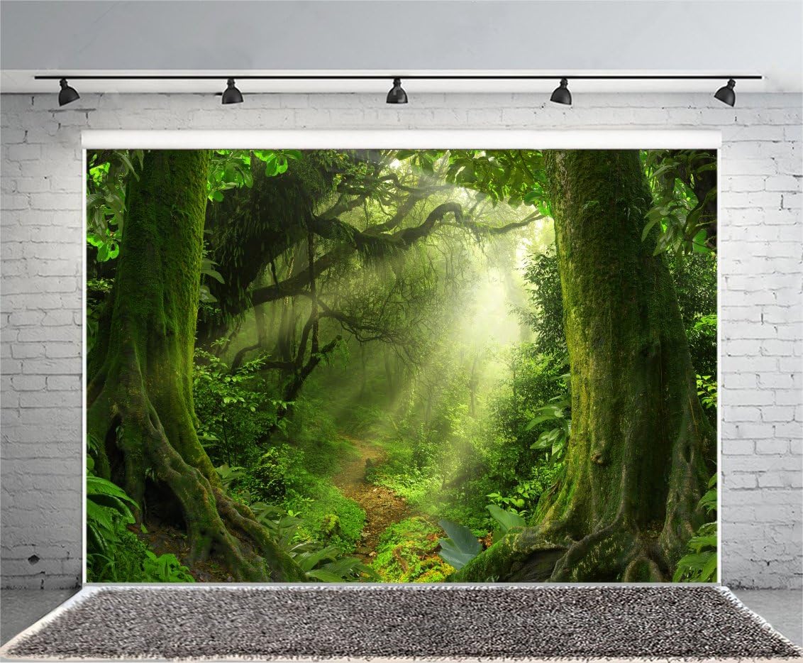 YongFoto 5x3ft Jungle Forest Backdrop Old Trees Green Vine Dirt Road ...